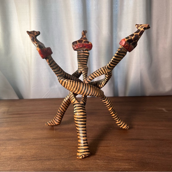 Accents | Hand Carved Interlocking Wood Tripod Plant Stand Holder ...